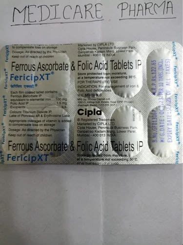 Fericip Xt Tablet With Ferrous Ascorbate And Folic Acid Pack Size 110