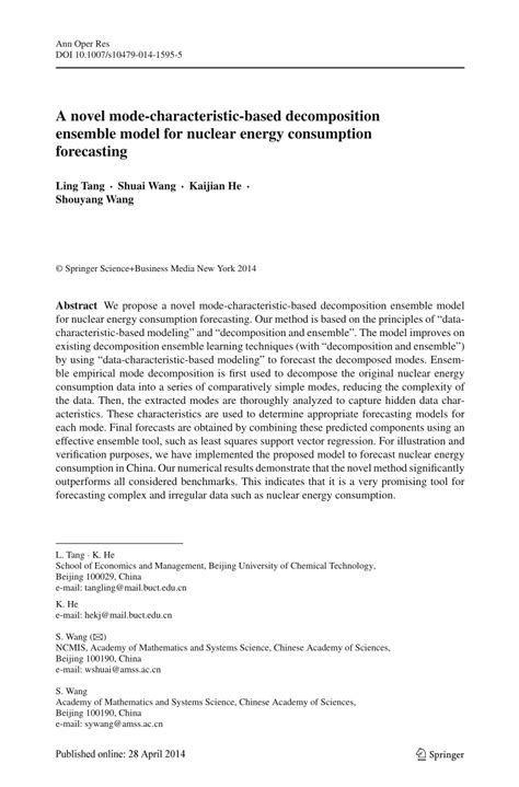 Pdf A Novel Mode Characteristic Based Decomposition Ensemble Model For Nuclear Energy