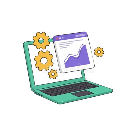 Laptop With Analytics Graph And Yellow Gears Illustrating Technology
