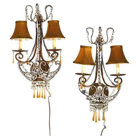Antique Pair Of French Louis XIV Style Crystal Wall Sconces 19thC For