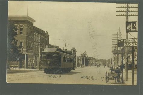 Waverly Iowa Rp 1916 Trolley Streetcar Street Car Nr Cedar Falls Shell