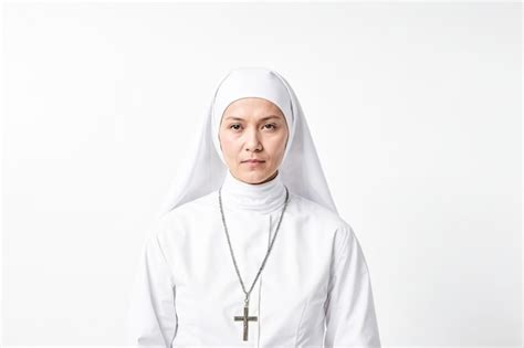 Premium Photo Portrait Of A Nun In White Habit