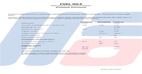 Download Pdf Specification Data Sheet Premium Kerosene … Data Sheet