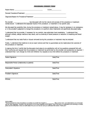 Fillable Online PROCEDURE CONSENT FORM Health Exchangenet Fax Email
