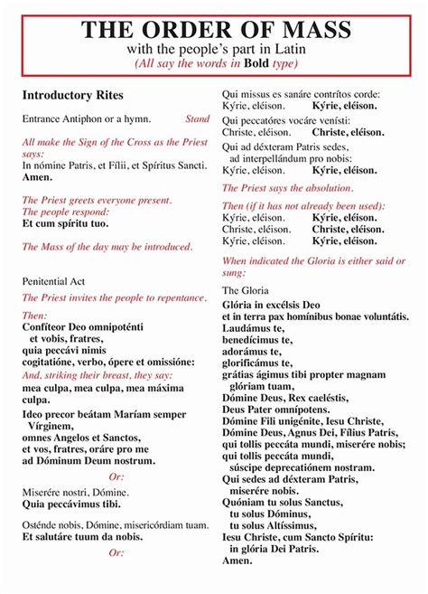 The Parts Of Mass Printable Catholic Mass Parts In Order Worksheet