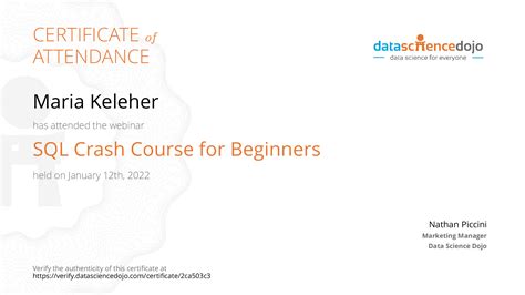 maria keleher s certificate data science dojo