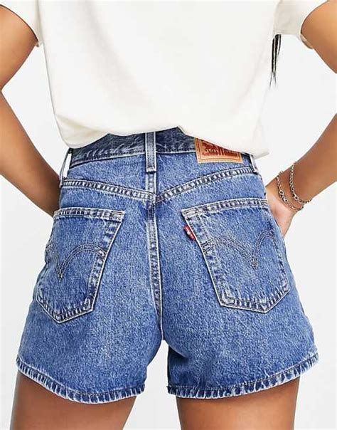 Levis High Waisted Mom Short In Mid Wash Asos