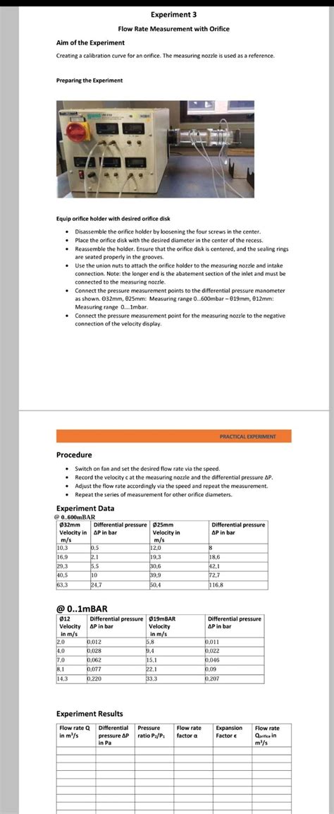 Experiment 3 Flow Rate Measurement With Orifice Aim Chegg