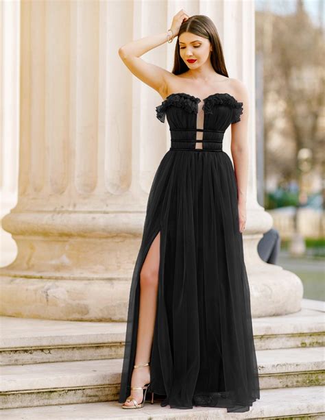 Rochie Lunga Neagra Stil Printesa Pentru Banchet Sau Ocazii Speciale