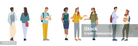 ตัวละครนักเรียนชายและหญิงพูดคุยและสื่อสารเด็กหญิงและเด็กชายที่โดดเดี่ยวอ่านหนังสือและ ภาพประกอบ