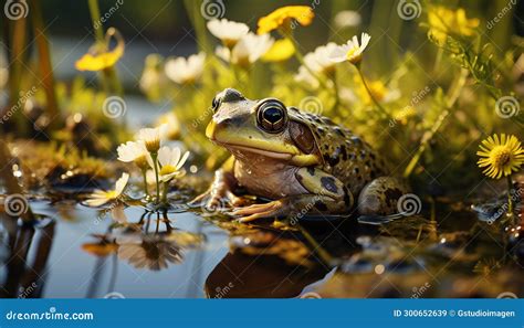 A Cute Toad Sitting On A Wet Leaf Looking At Camera Generated By Ai