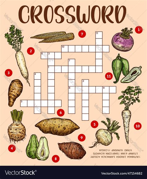 Raw Isolated Vegetable Sketches Crossword Puzzle Vector Image