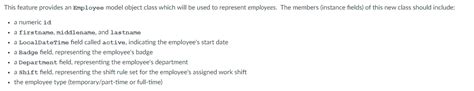 Solved This Feature Provides An Employee Model Object Class Chegg