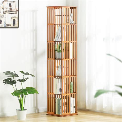 MINIMALIST 6 Layer Rotation Bookshelf Natural IFurniture The Largest