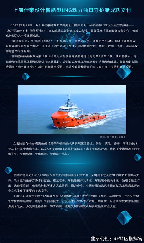 天海防务旗下上海佳豪开发设计的智能型lng动力油田守护船成功交付 韭研公社