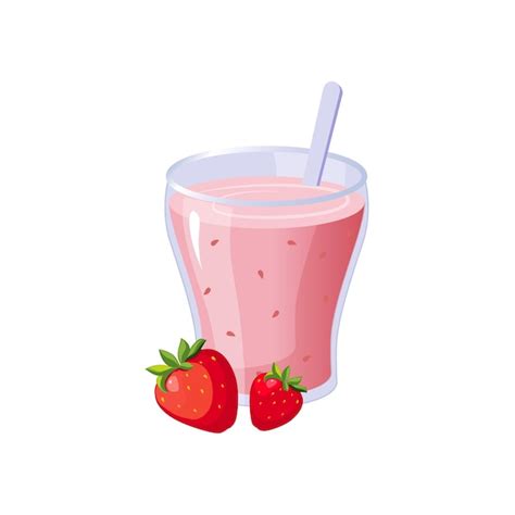 Batido De Fresa Desayuno Alimento Elemento Icono Aislado Vector Premium