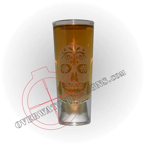 Sugar Skull Shot Glass Available In Clear Or Black Glass
