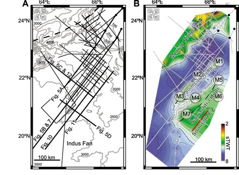 Seismic Basement Structure Map A Seabed Depth Contours Meters And