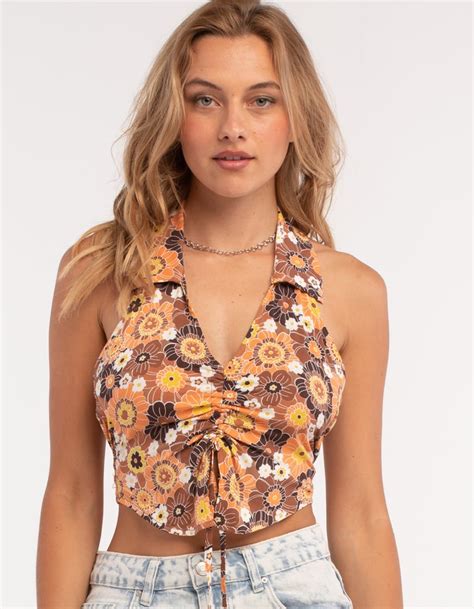 Rsq Womens Collared Cinch Front Halter Top Brown Combo Tillys