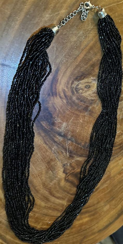 Black Seed Bead Necklace Amazing Dramatic Statement P Gem