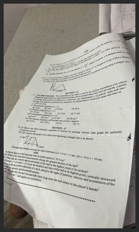Section−e 18 A Derive The Three Kinematic Equations Of Motion By Plott