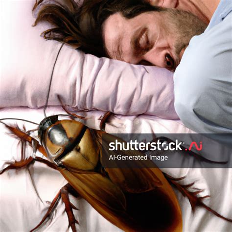 Photo Man Sleeping Beside Giant Cockroach Ai Generated Image 2277168421