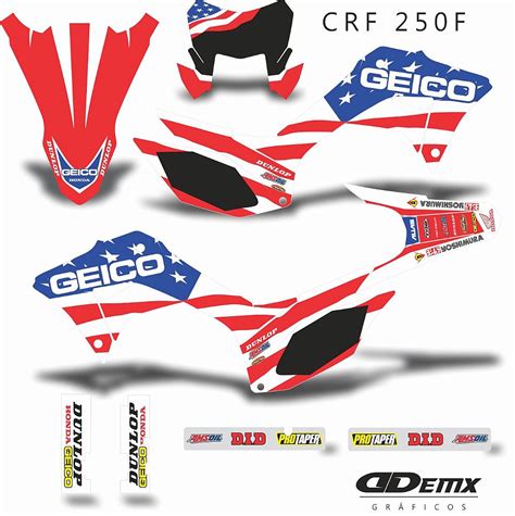 Kit GrÁfico Adesivo Crf 250f 2018 A 2023 Geico Usa New Demx