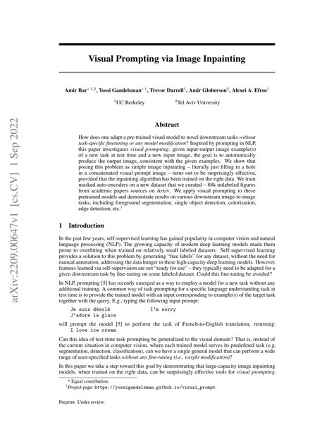 Pdf Visual Prompting Via Image Inpainting