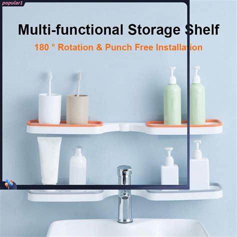 Popular ชั้นวางของในครัวเรือน 180 ชั้นวางของในห้องน้ํา แบบหมุนได้ ไม่ต้องเจาะผนัง Popular1 Th