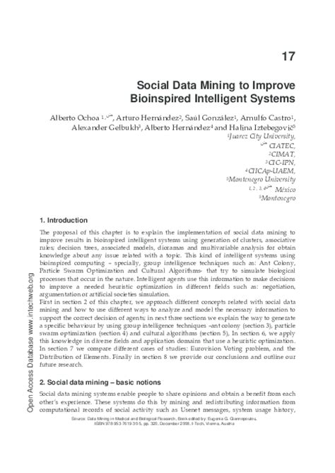 Pdf Social Data Mining To Improve Bioinspired Intelligent Systems