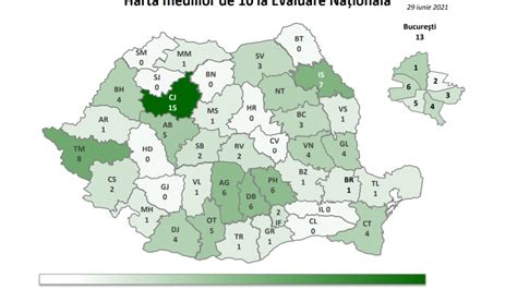HARTA mediilor de la Evaluarea Națională Județele cu cele mai multe note maxime