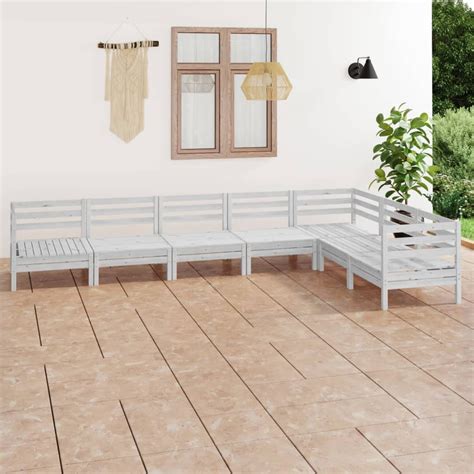 Vidaxl 7 Piece Patio Lounge Set Solid Pinewood White
