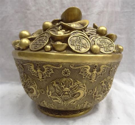 2506 9 Chinese Brass Wealth Fengshui 9 Dragon Head Statue Yuanbao
