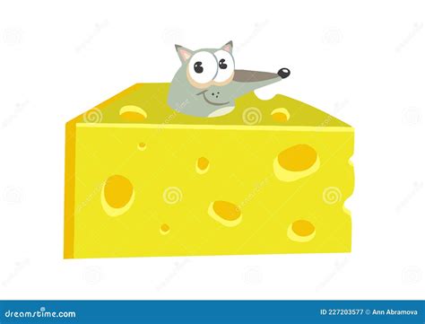 Mouse With A Piece Of Cheese And Spikelet Vector Illustration