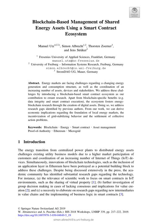 PDF Blockchain Based Management Of Shared Energy Assets Using A Smart Contract Ecosystem
