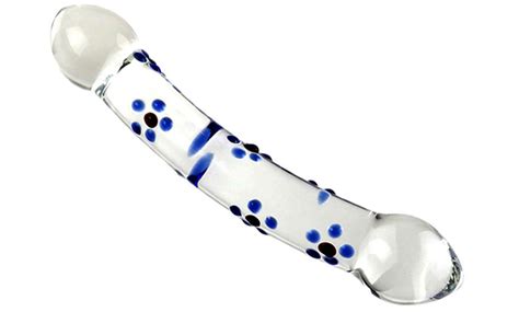 Up To Off Double Heads Blue Flower Spots Anal Butt Plug Clear Glass Dildo Groupon