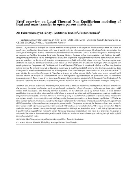Pdf Brief Overview On Local Thermal Non Equilibrium Modeling Of Heat