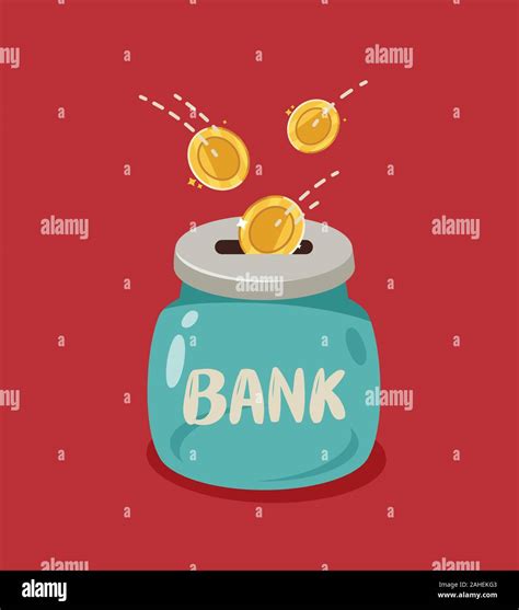 Glass Jar And Gold Coins Falling Into It Bank Moneybox Money Vector