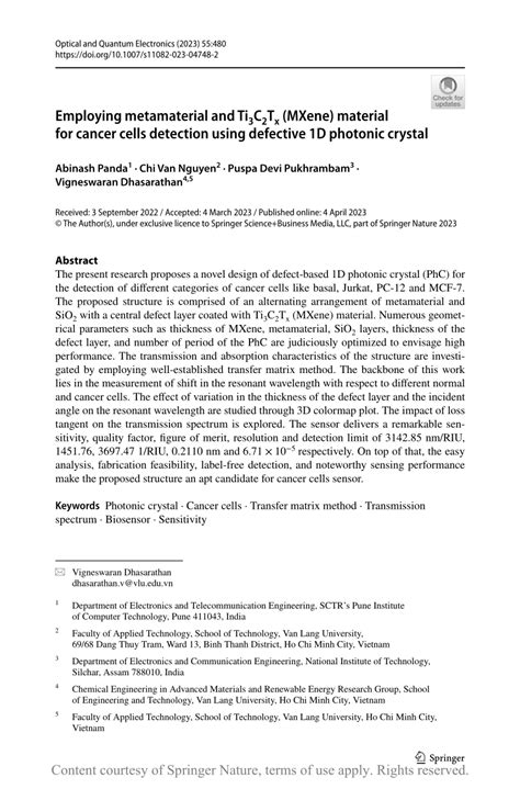 Employing Metamaterial And Ti3c2tx Mxene Material For Cancer Cells Detection Using Defective