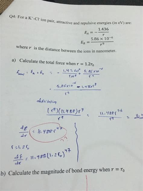 Solved For A K Cl Ion Pair Attractive And Repulsive