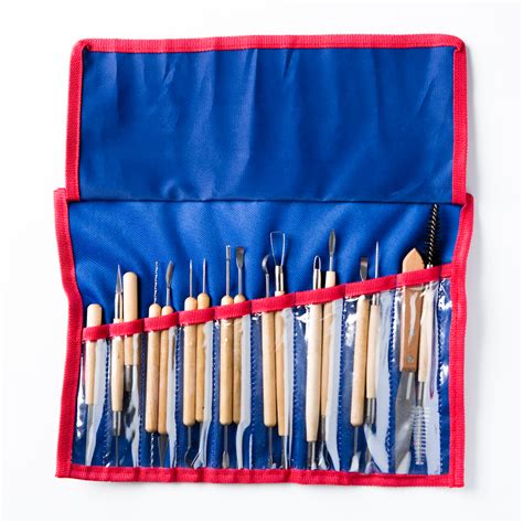 Skilled Crafter High Quality 18 Piece Clay Modeling Tools Set With Roll