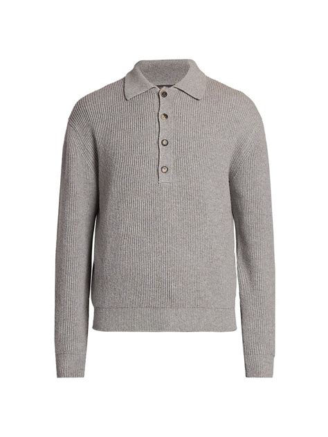 Loro Piana Coarsehair Cashmere Polo Sweater - Fair Grey | Editorialist