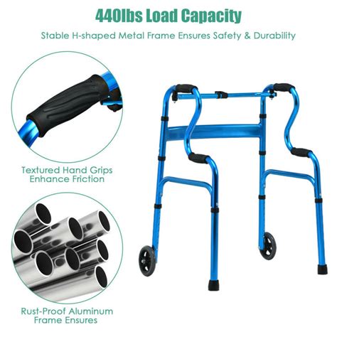 440lbs Heavy Duty Folding Walker Adjustable H Shaped Walking Helper Po