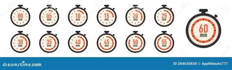 set of timer clock icons stopwatch timer collection stock vector