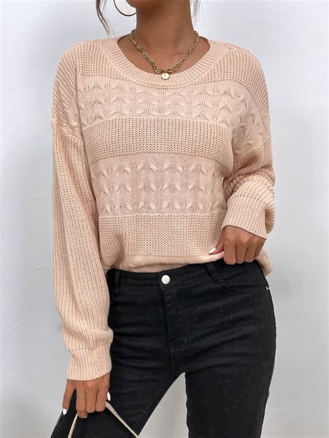 Drop Shoulder Cable Knit Sweater Knit Fashion Knit Outfit Sweaters