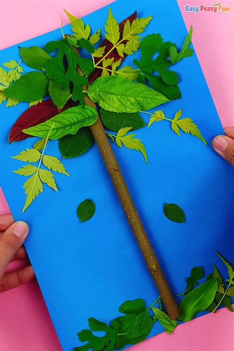 Tree Craft With Real Branches And Leaves Easy Peasy And Fun