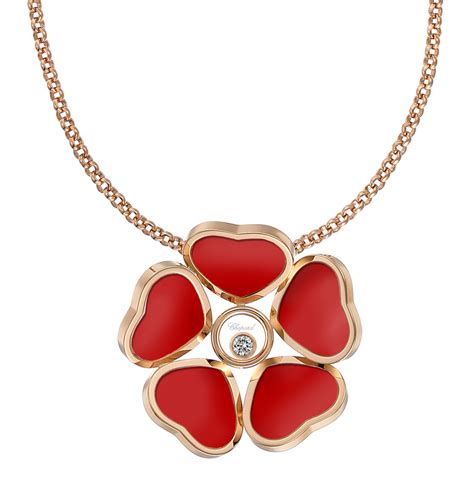 Chopard Happy Hearts Flower Pendant Red Stone Diamond 0 05ct Rose Gold
