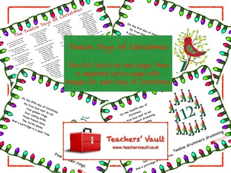 Twelve Days Of Christmas Lyrics Posters Teaching Resources