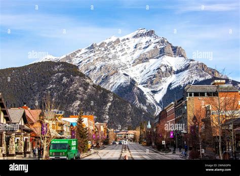 BANFF CANADA FEBRUARY 22 2024 Majestic Cascade Mountain Looms Over