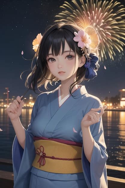 Premium Ai Image Anime Girl In A Blue Kimono